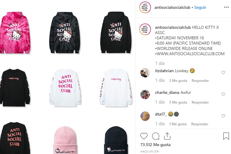 La nueva colaboración de Hello Kitty x Anti Social Social Club se agotó